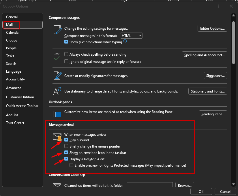 Turn on/off Outlook Notifications – Mowery & Schoenfeld